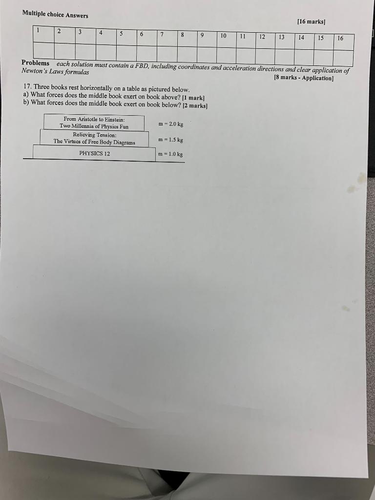 Solved Multiple choice Answers [16 marks) 1 2 3 4 5 6 7 8 9 | Chegg.com