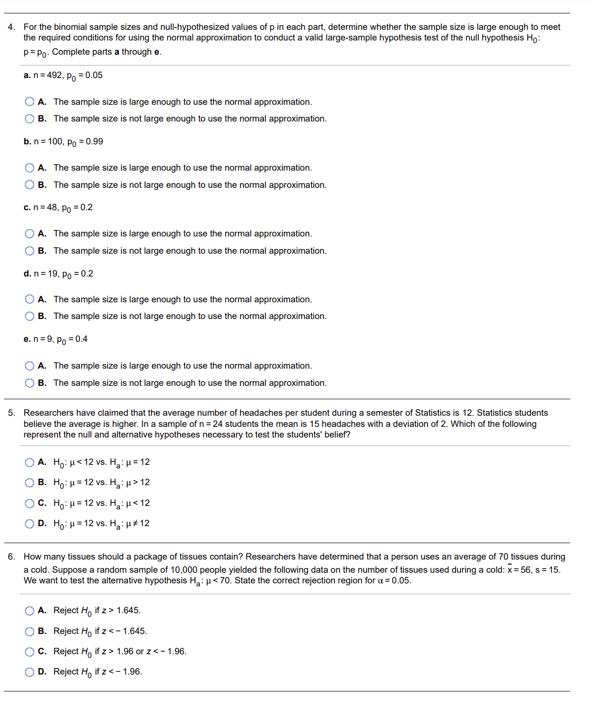 Solved For the binomial sample sizes and null-hypothesized | Chegg.com