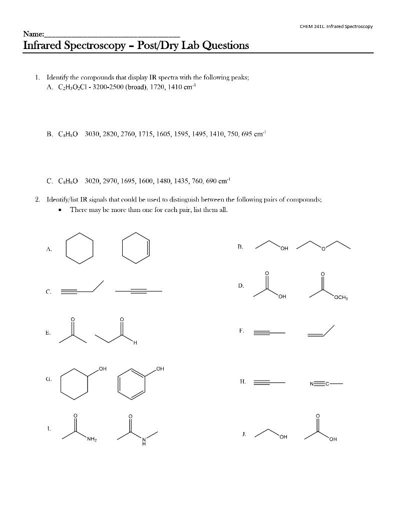 Solved 1. Identify the compounds that display IR spectra | Chegg.com