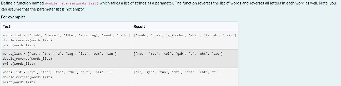 Solved Define a function named double_reverse (words_list) | Chegg.com