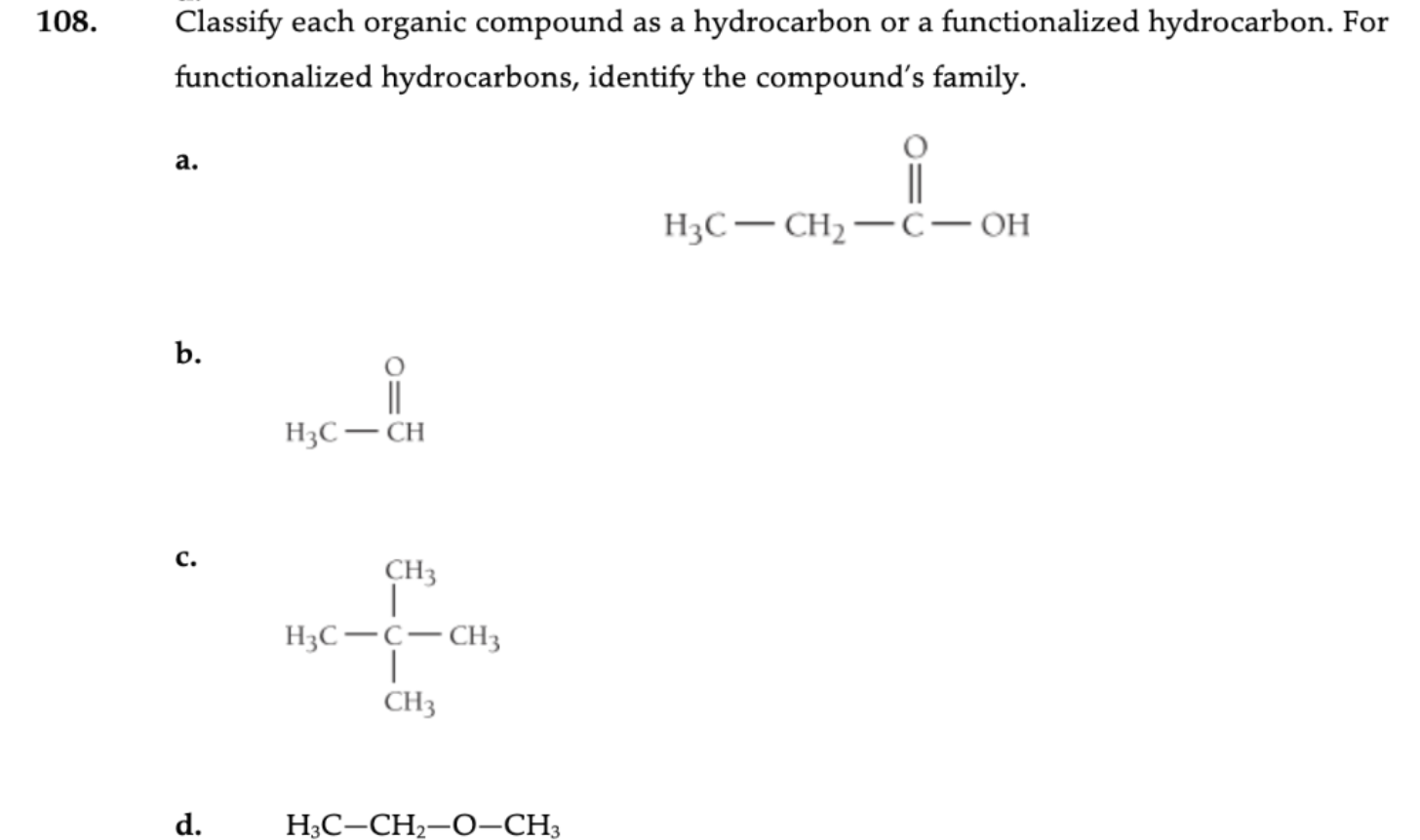 Solved 8. Classify each organic compound as a hydrocarbon or | Chegg.com