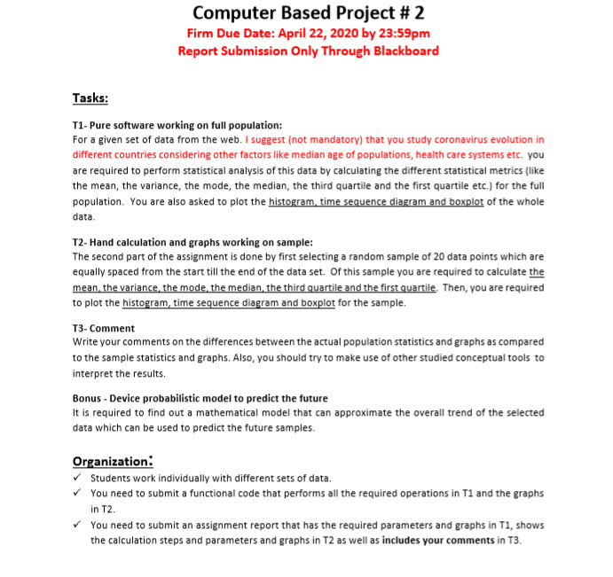 Computer Based Project # 2 Firm Due Date: April 22, | Chegg.com