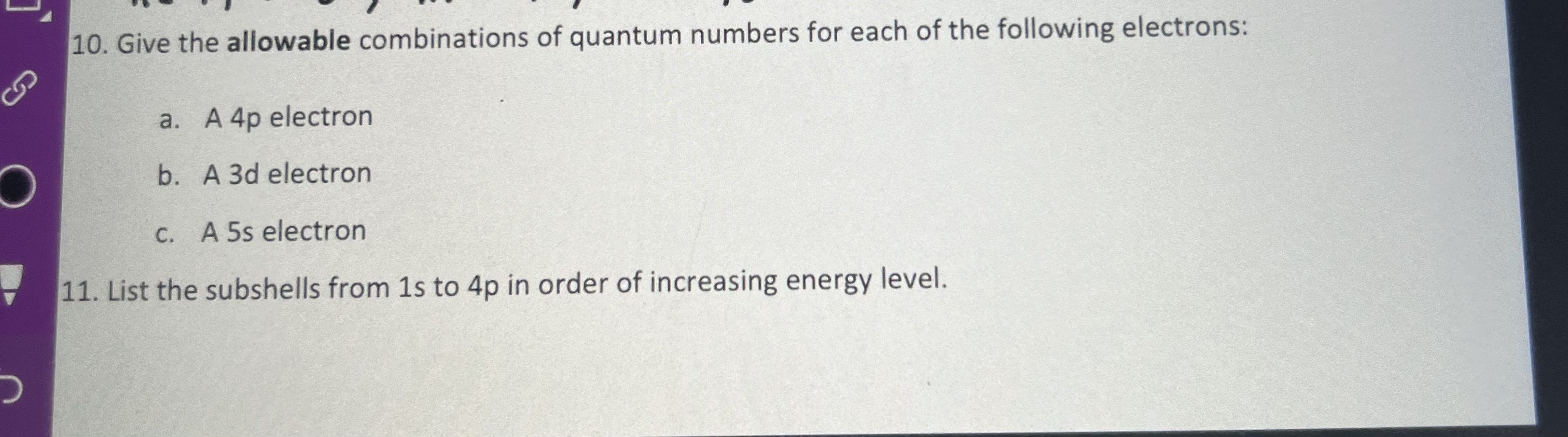 Solved Give the allowable combinations of quantum numbers | Chegg.com