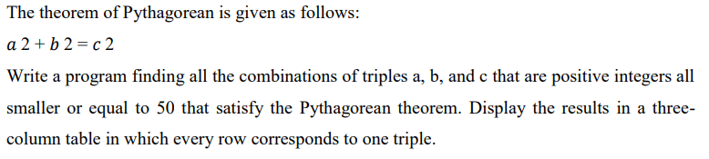 Solved The theorem of Pythagorean is given as follows: | Chegg.com