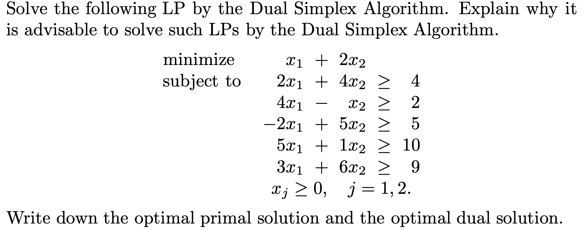 Solved Solve The Following Lp By The Dual Simplex Algorithm 