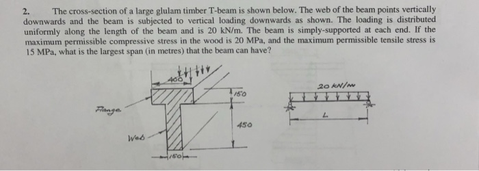 Solved 2. The cross-section of a large glulam timber T-beam | Chegg.com