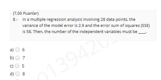 Solved (7,00 Puanlar) 8. In a multiple regression analysis | Chegg.com