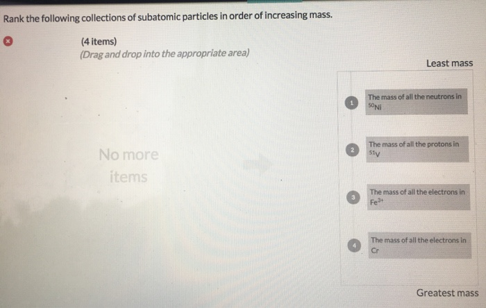 Solved Rank the following collections of subatomic particles | Chegg.com