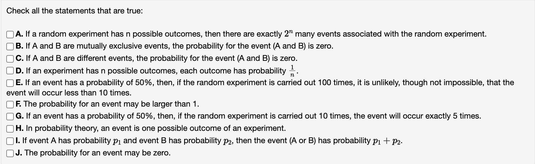 Solved Check All The Statements That Are True A If A 