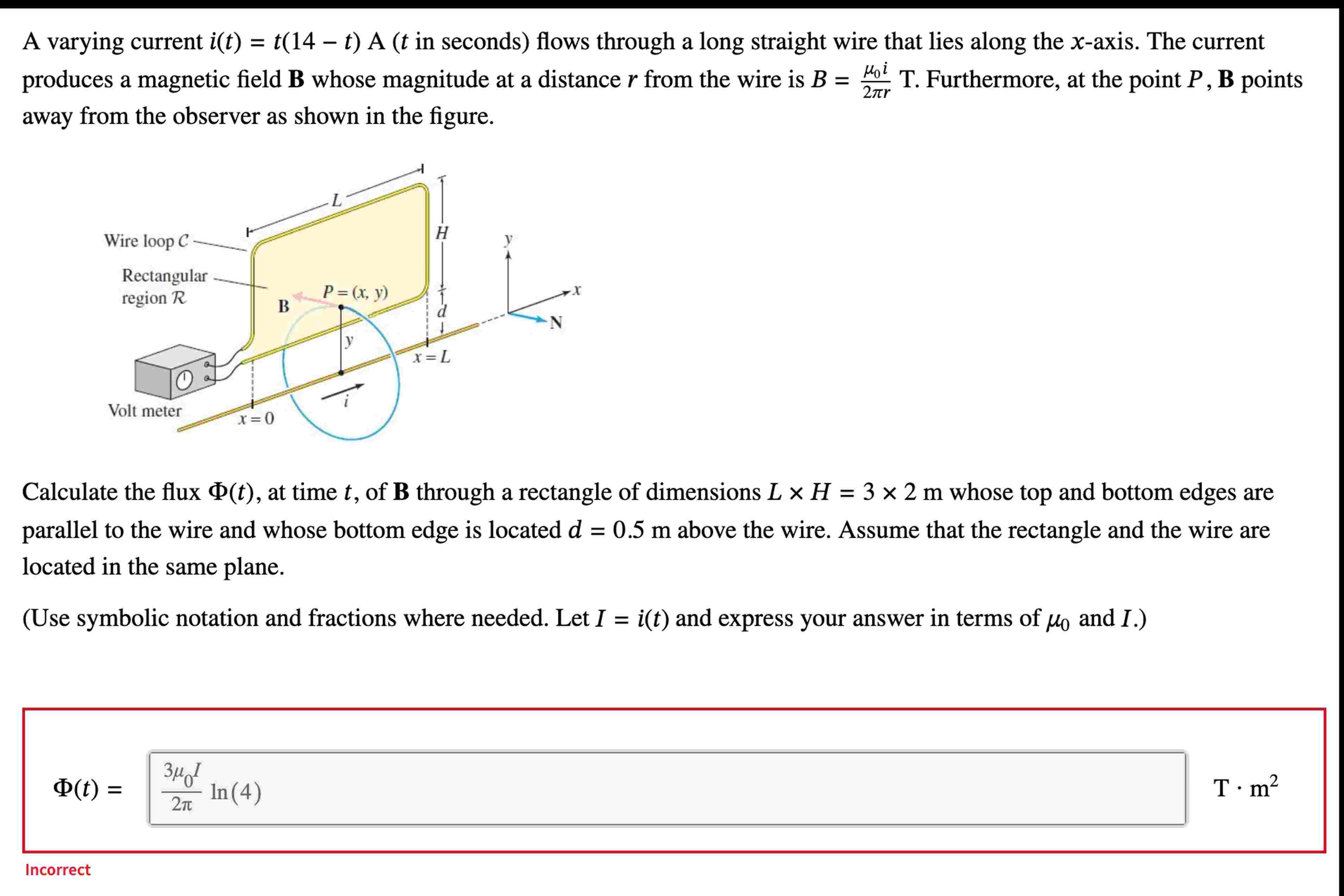 Calculate the flux Φ(t), ﻿at time t, ﻿of B ﻿through a | Chegg.com