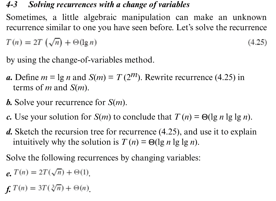 Solved 4-3 Solving recurrences with a change of variables | Chegg.com