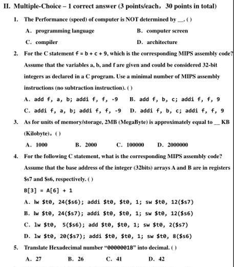 Solved II. Multiple-Choice - 1 correct answer (3 | Chegg.com