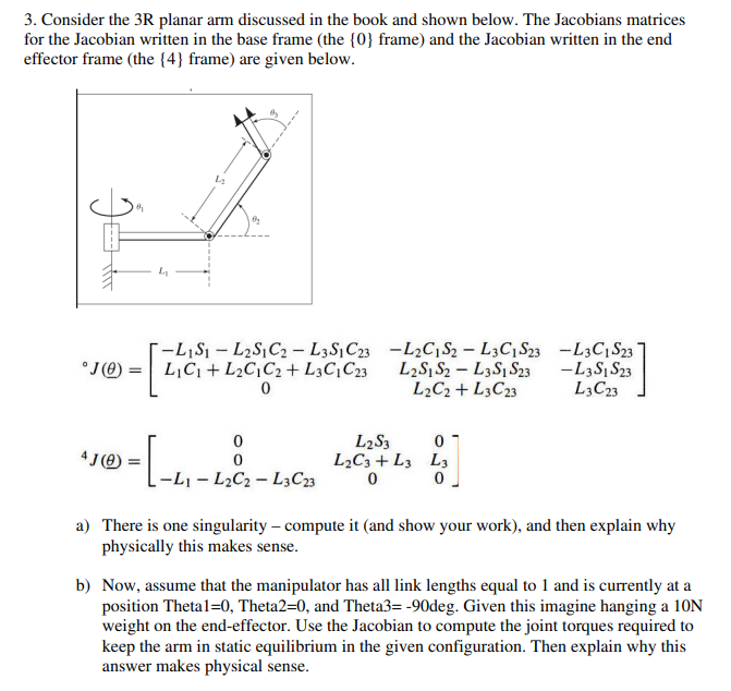 3. Consider the 3R planar arm discussed in the book | Chegg.com