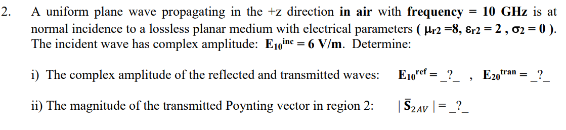 Solved A uniform plane wave propagating in the +z direction | Chegg.com