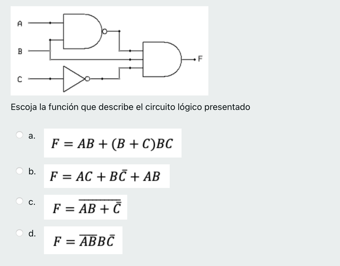 Solved Escoja la función que describe el circuito lógico | Chegg.com