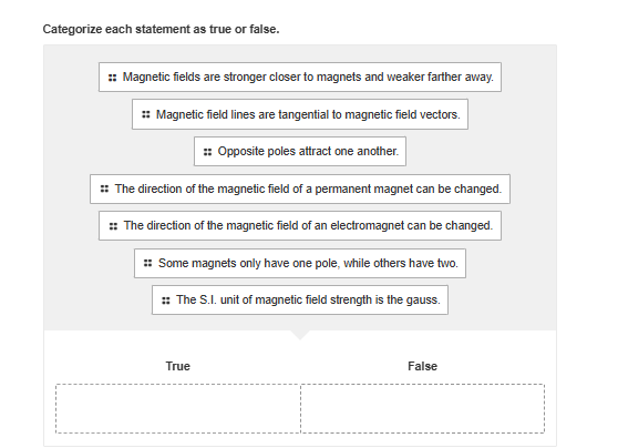 Solved Categorize each statement as true or false.Magnetic | Chegg.com