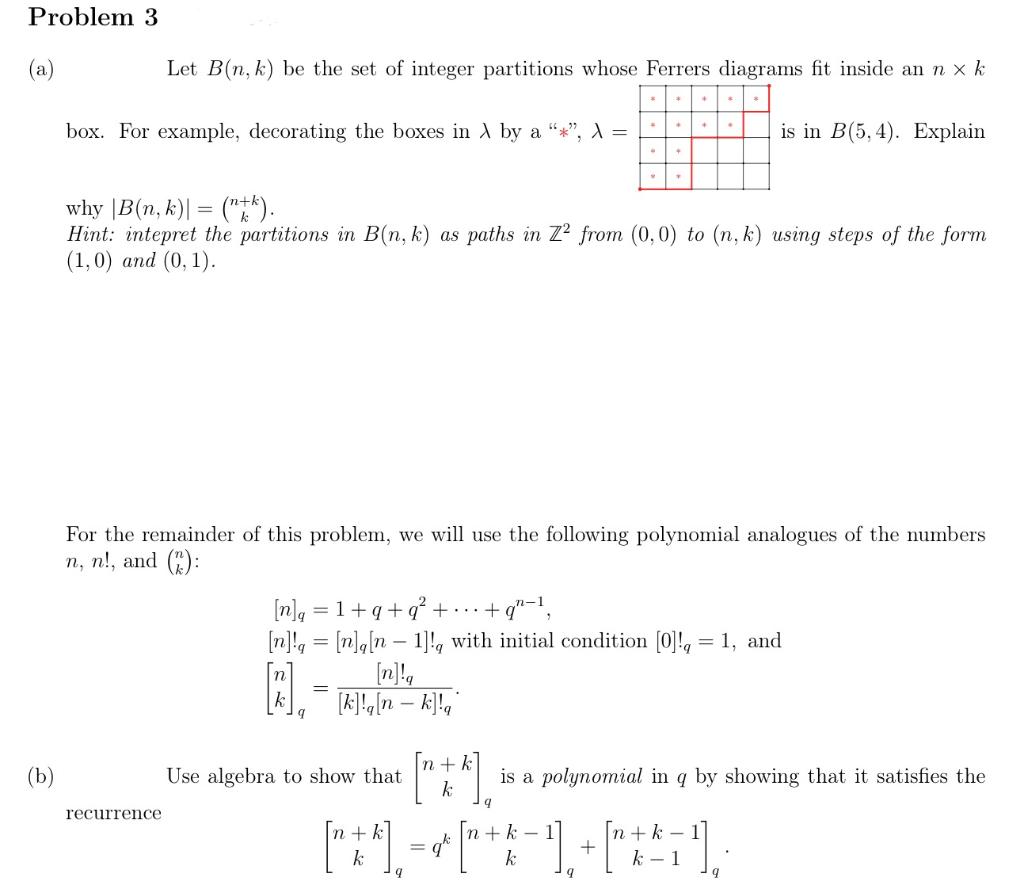 Solved Problem 3 (a) Let B(n,k) be the set of integer | Chegg.com