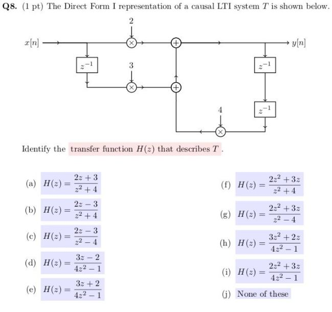 Solved Q8. (1 pt) The Direct Form I representation of a | Chegg.com