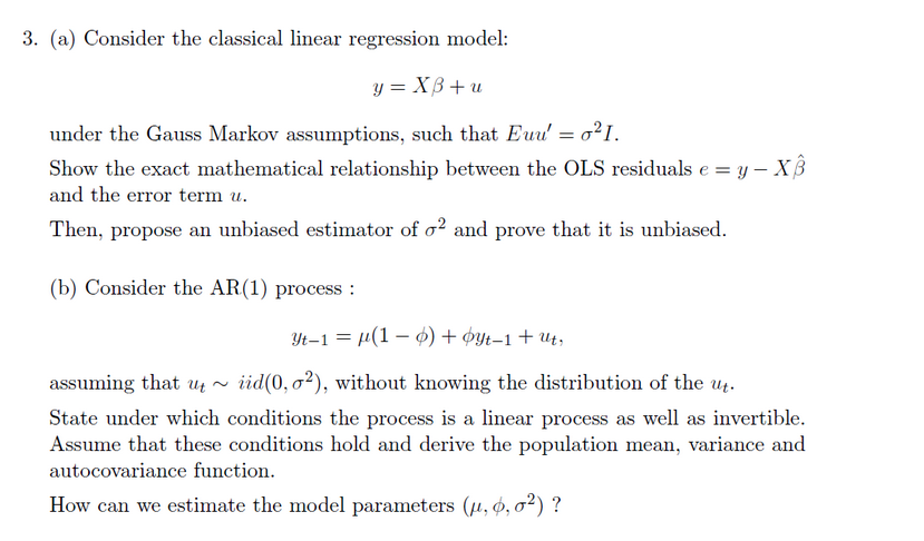 3. (a) Consider the classical linear regression | Chegg.com