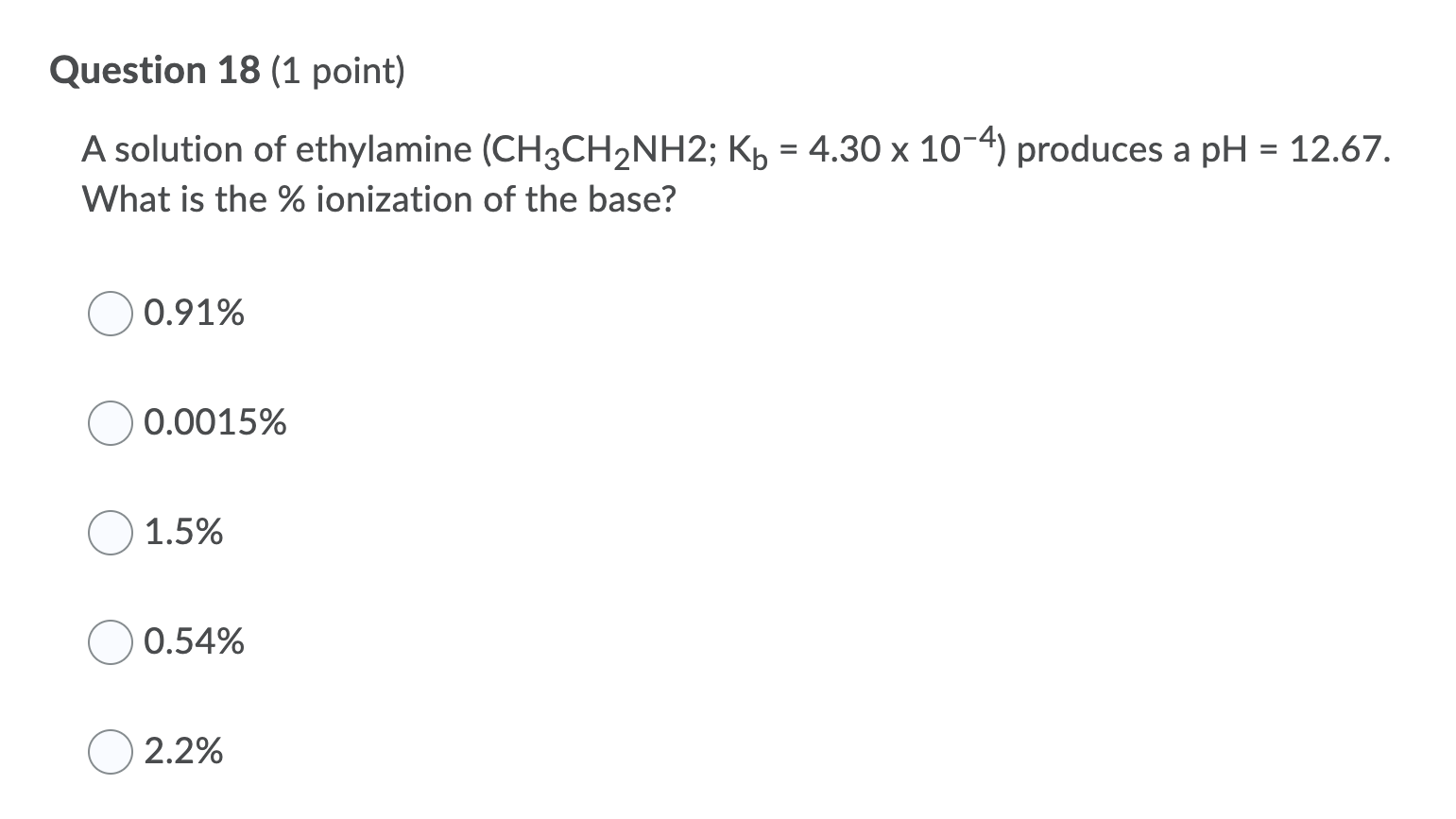 Solved Question 18 (1 point) A solution of ethylamine | Chegg.com