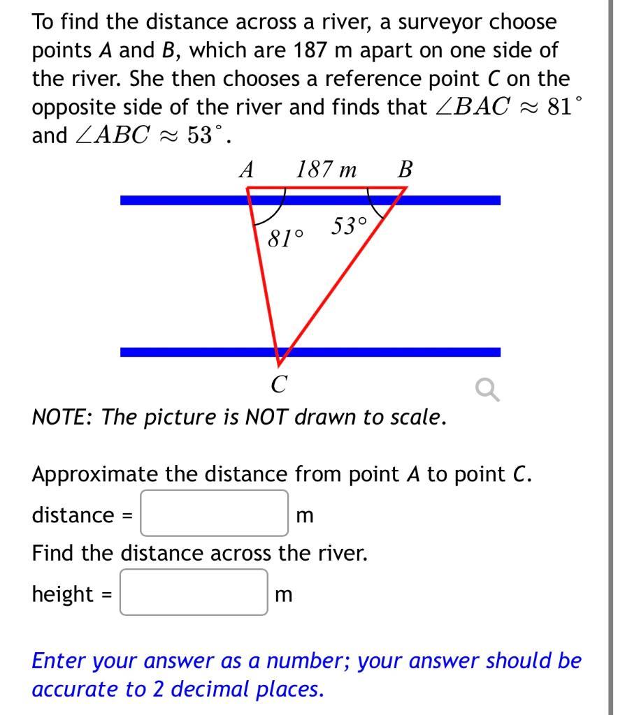 Solved To find the distance across a river, a surveyor | Chegg.com