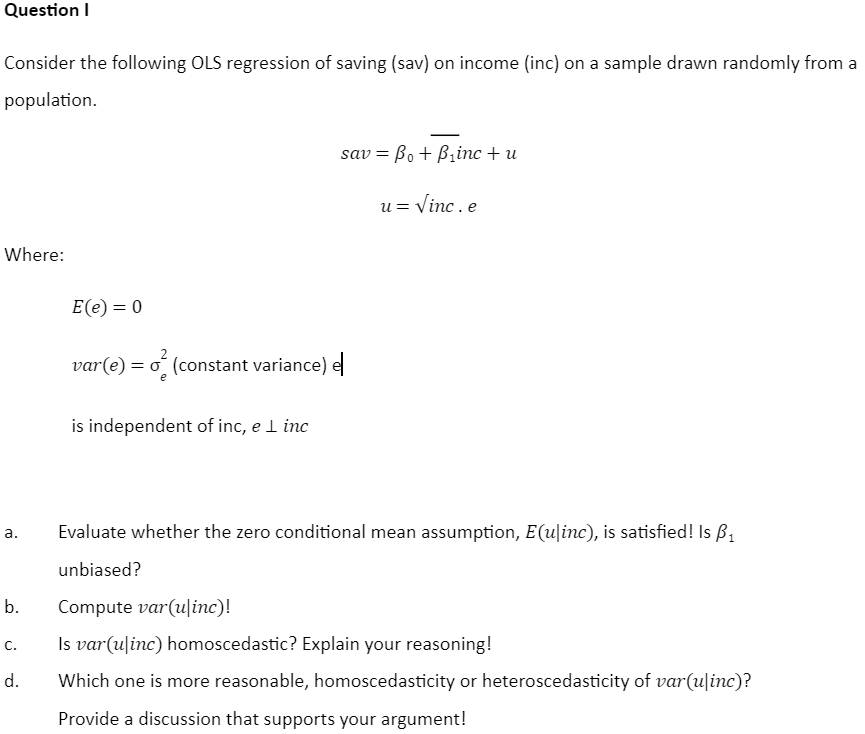 Solved Consider the following OLS regression of saving (sav) | Chegg.com