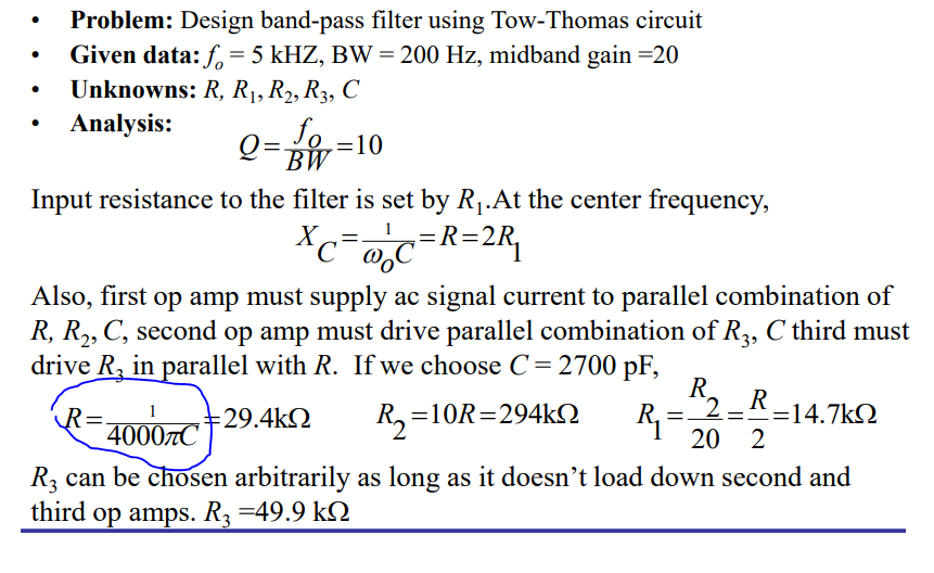 Solved Problem: Design band-pass filter using Tow-Thomas | Chegg.com