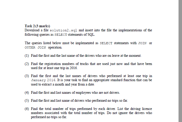 Solved Task 2 (3 marks) Download a file solution2.sql and | Chegg.com