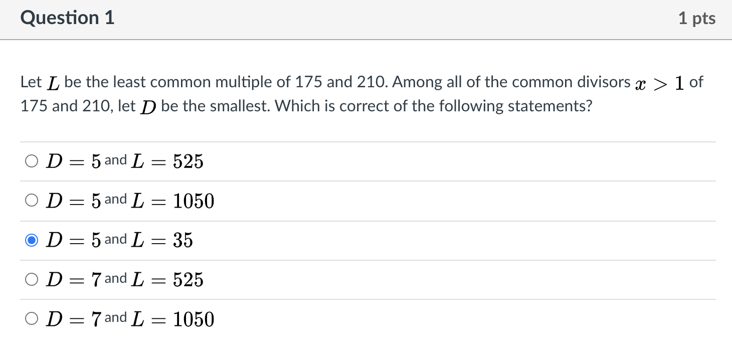Solved Question 1 1 pts Let I be the least common multiple | Chegg.com