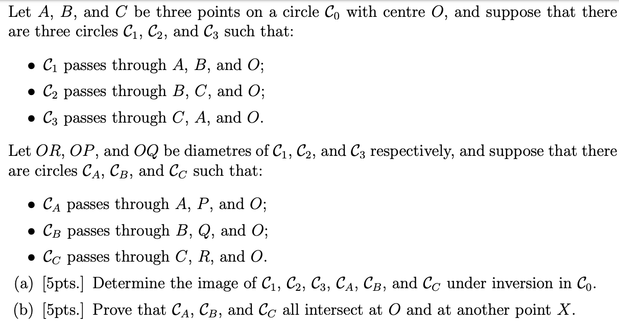 Solved 7 Let A, B, and C be three points on a circle Co with | Chegg.com