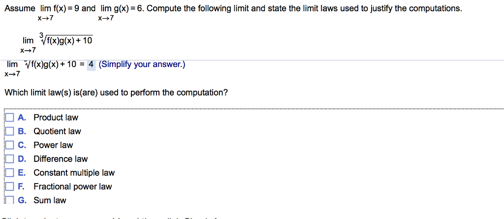 Solved Assume lim f(x) 9 and lim g(x)-6. Compute the | Chegg.com