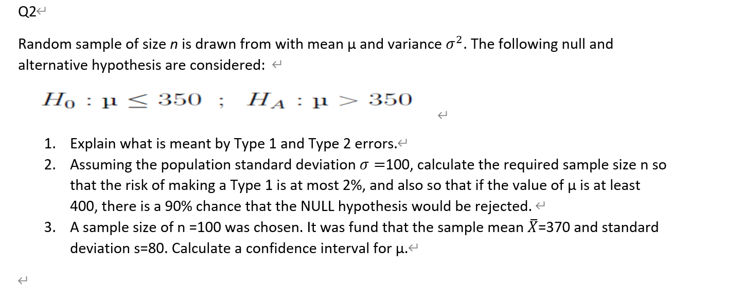 Solved Random sample of size n is drawn from with mean μ and | Chegg.com