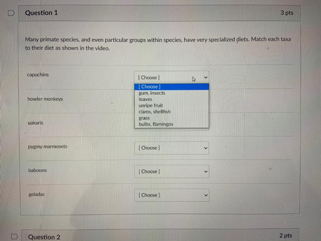 Solved Question 1 3 pts Many primate species, and even | Chegg.com