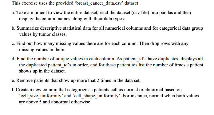 Solved This exercise uses the provided 'breast | Chegg.com