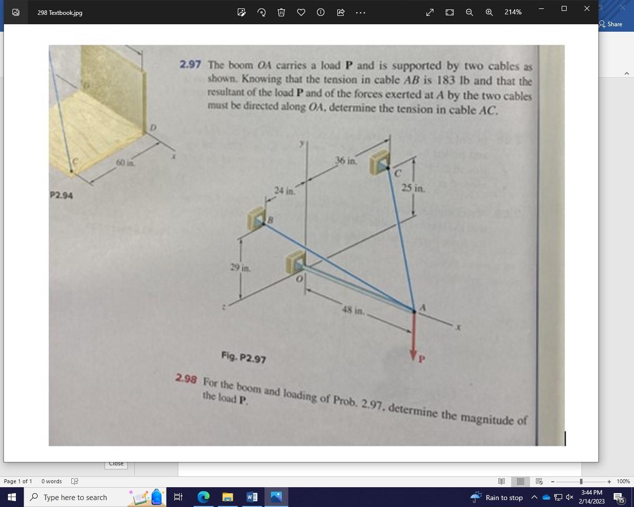Solved 97 The boom OA carries a load P and is supported by | Chegg.com