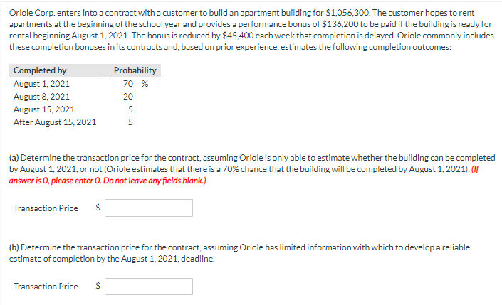 Solved Oriole Corp. enters into a contract with a customer | Chegg.com