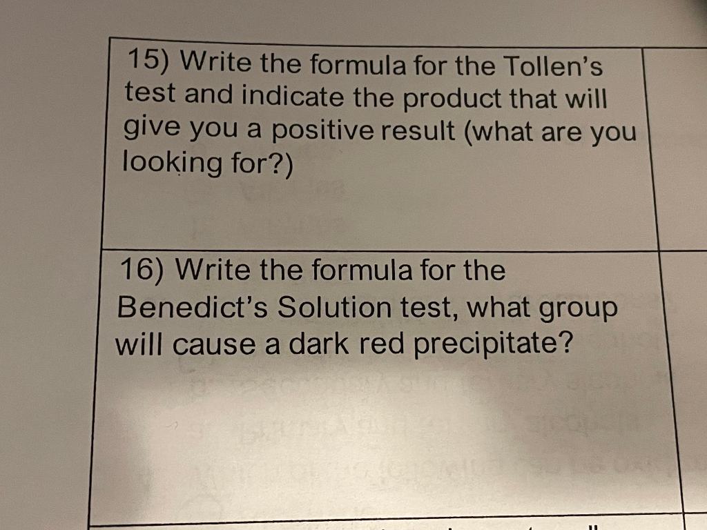 Solved 15) Write the formula for the Tollen's test and | Chegg.com