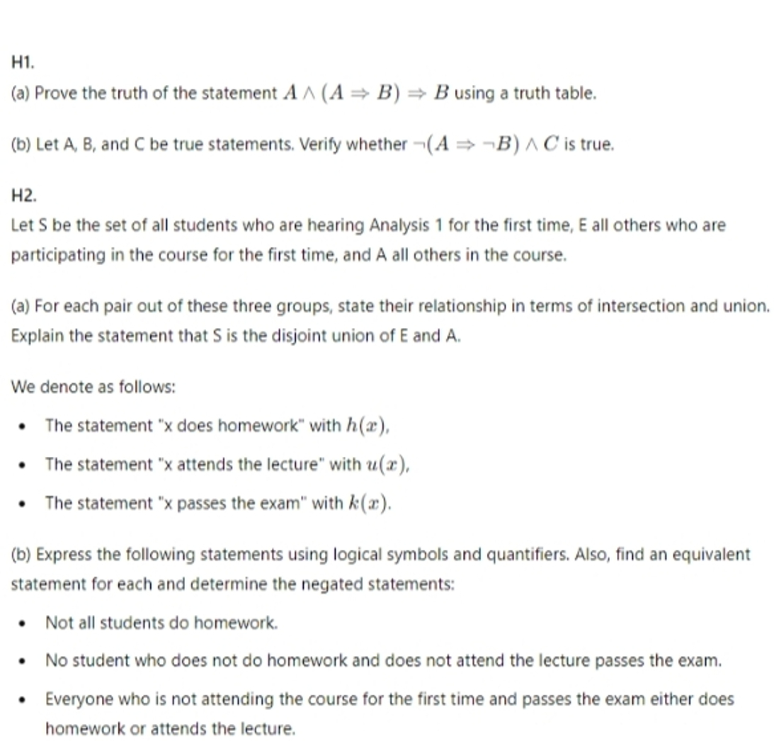 Solved H1.(a) ﻿Prove the truth of the statement A??(A=>B)=>B | Chegg.com
