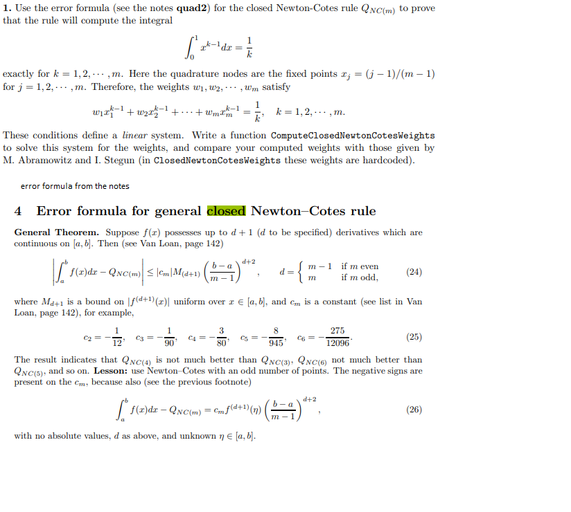 Solved 1. Use the error formula (see the notes quad2) for | Chegg.com