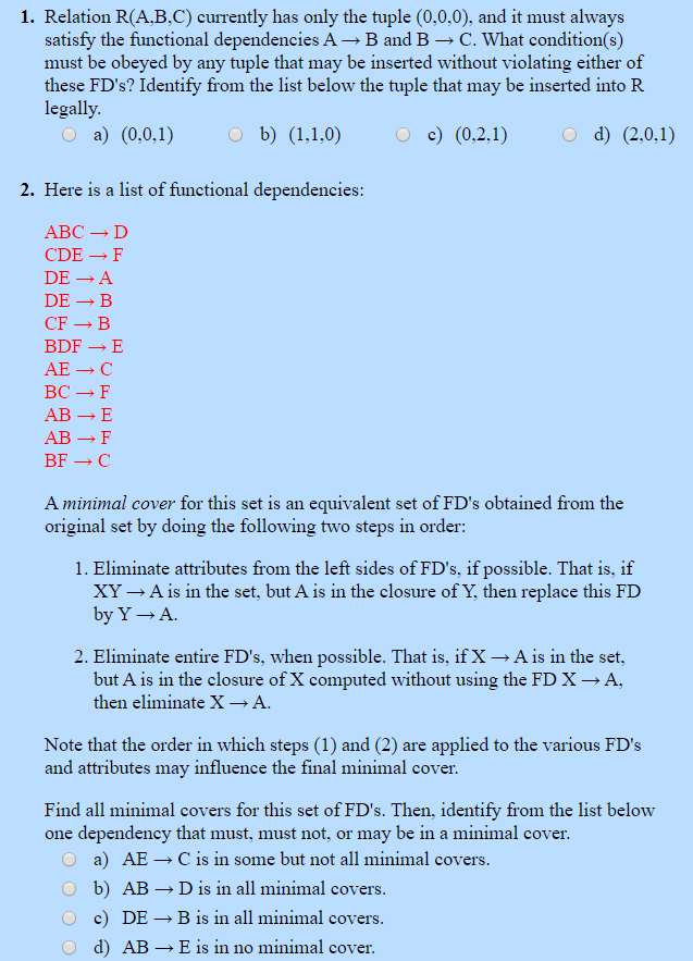 Solved 1. Relation R(A,B,C) currently has only the tuple | Chegg.com