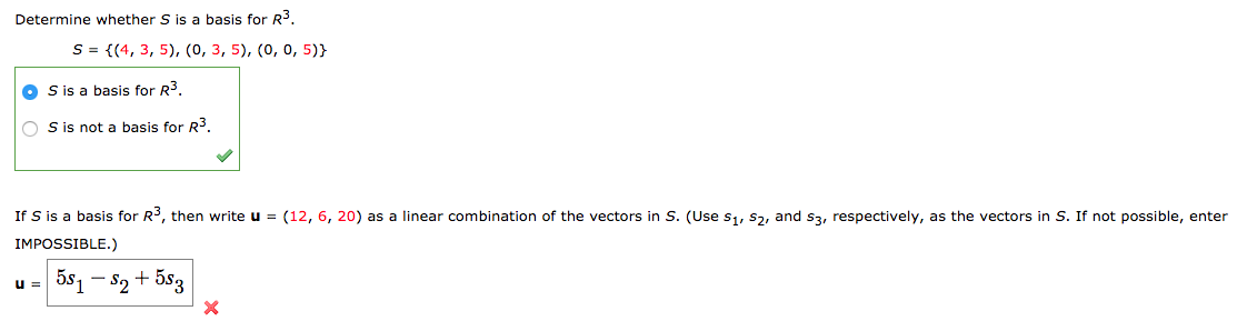 Solved Determine whether S is a basis for R3. S = {(4,3,5), | Chegg.com