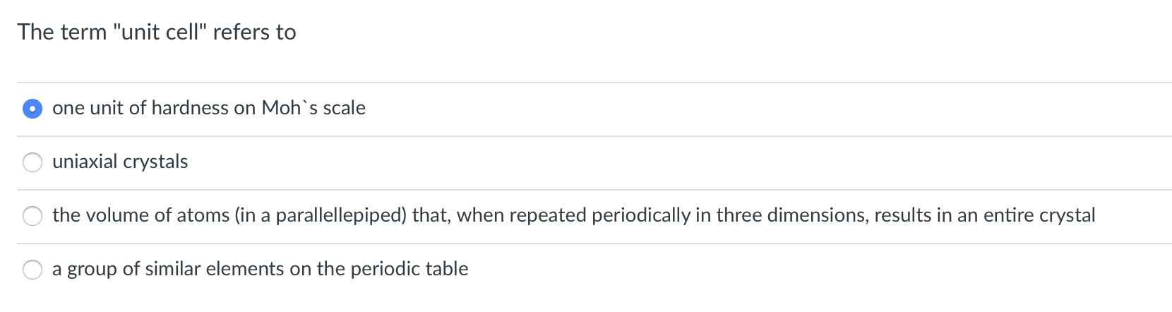 Solved The term "unit cell" refers to one unit of hardness | Chegg.com