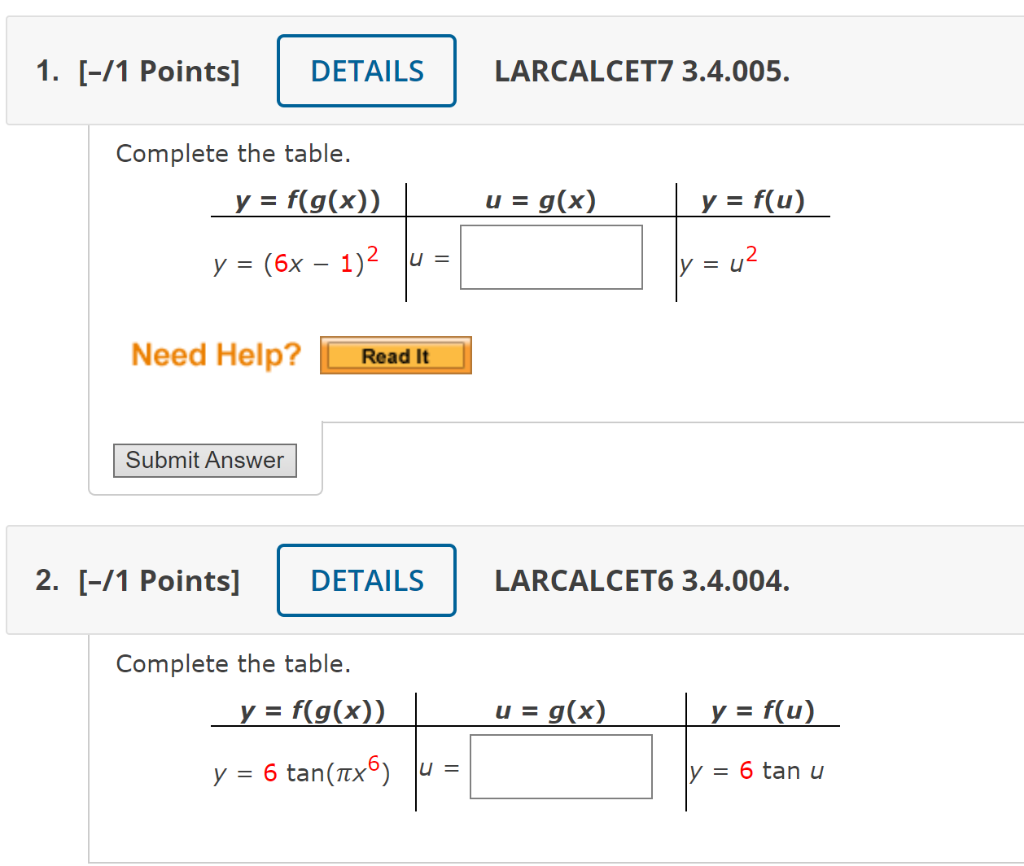 Solved 11 Points] LARCALCET7 3.4.005. Complete the table. 11 | Chegg.com
