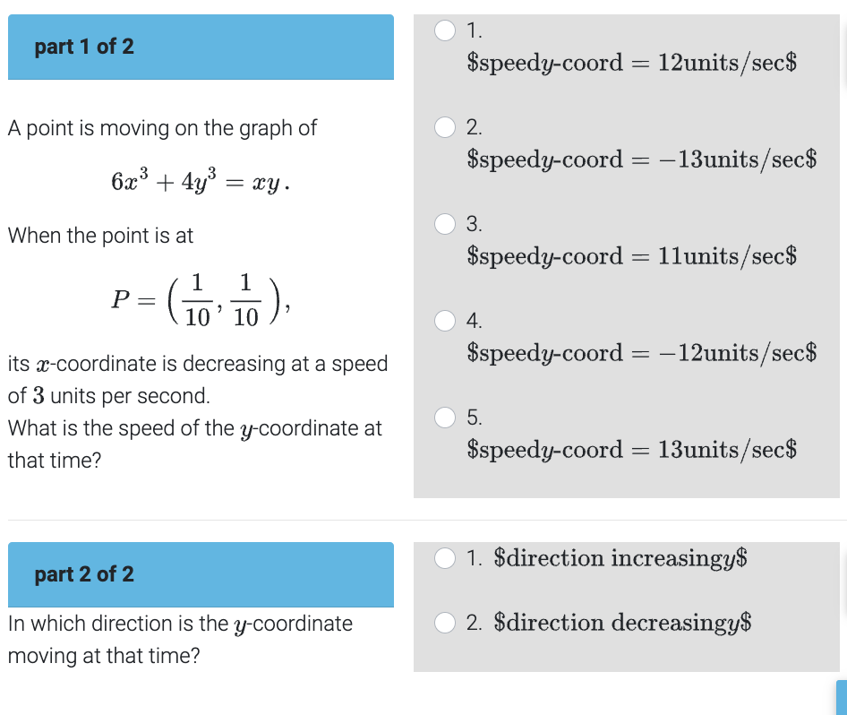 Solved $ speed y-coord =12 units / sec $ A point is moving | Chegg.com