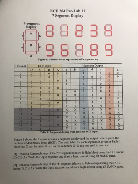 Solved ECE 204 Pre-Lab 11 7 Segment Display 7-segment | Chegg.com