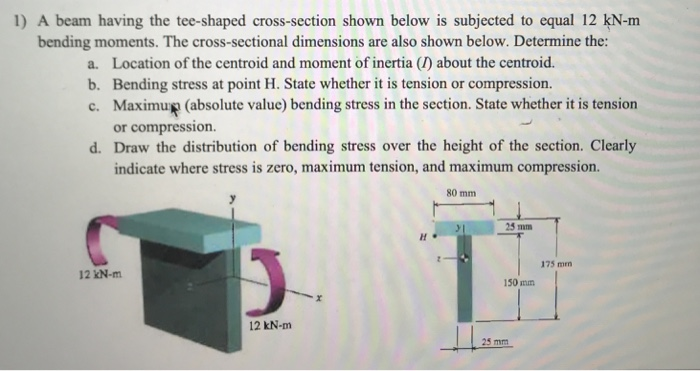 Solved 1) A beam having the tee-shaped cross-section shown | Chegg.com