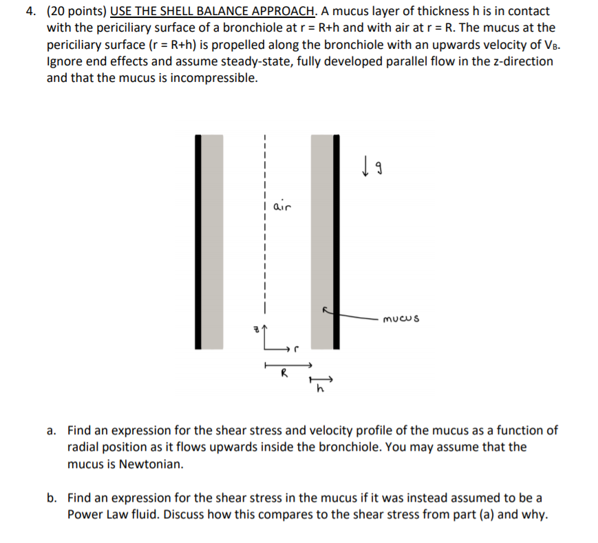 (20 points) USE THE SHELL BALANCE APPROACH. A mucus | Chegg.com