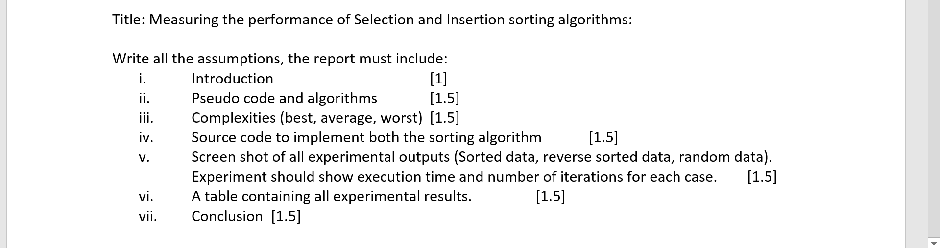 Solved Title: Measuring the performance of Selection and | Chegg.com