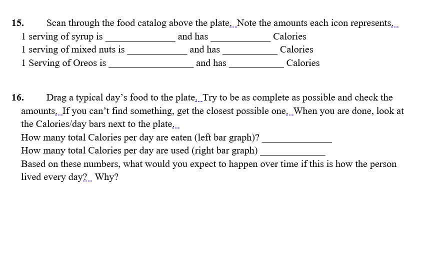 15. Scan through the food catalog above the plate. | Chegg.com