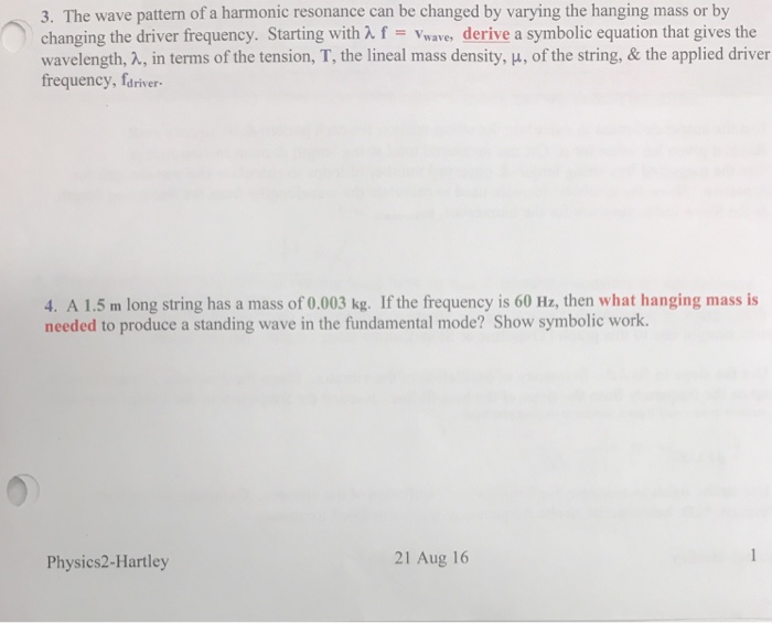 Solved 3·The wave pattern of a harmonic resonance can be | Chegg.com